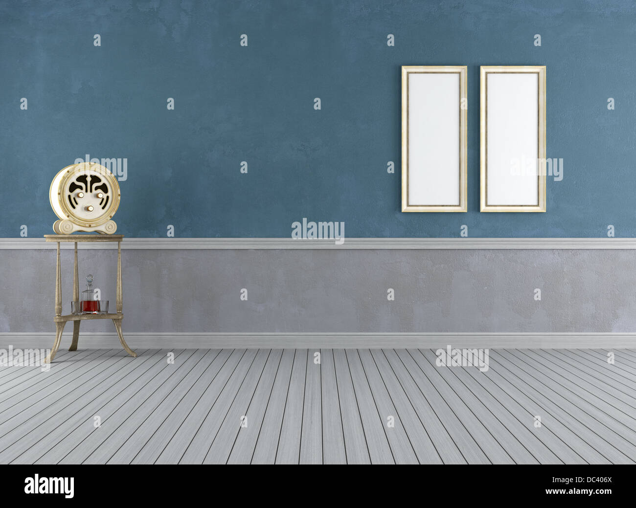 Empty vintage room with wooden old radio - rendering Stock Photo - Alamy