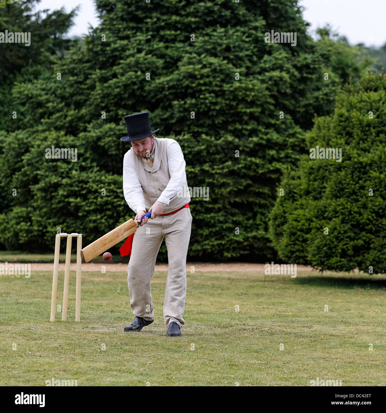 Victorian era recreation: cricket played by opposing teams of gentlemen ...