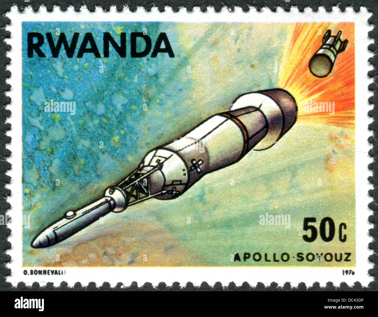 RWANDA - CIRCA 1976: Postage stamp Rwanda, shows Apollo in space, the ...