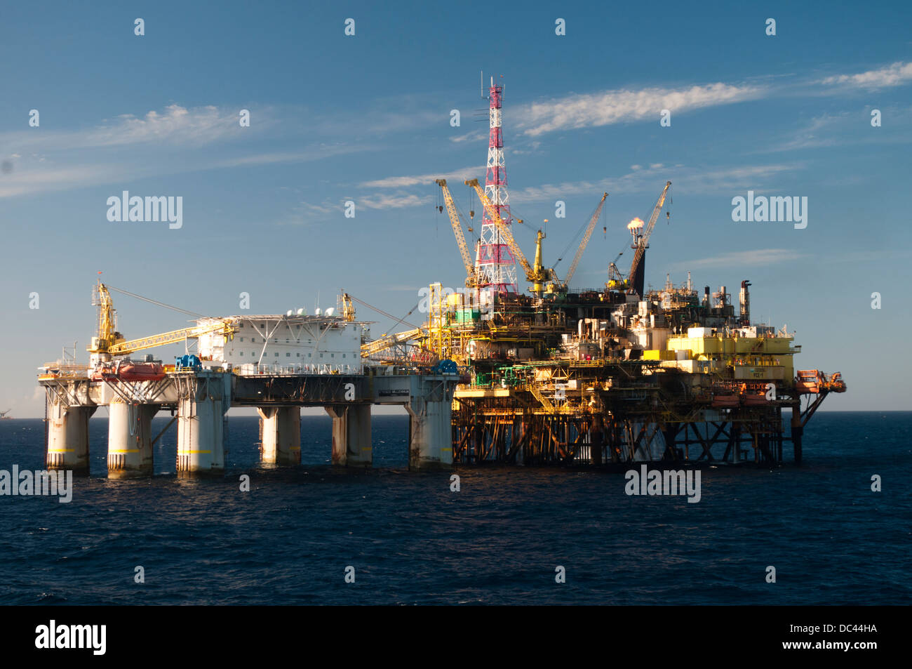 PCE-1 oil rig offshore Rio de Janeiro with floating hotel connected to ...