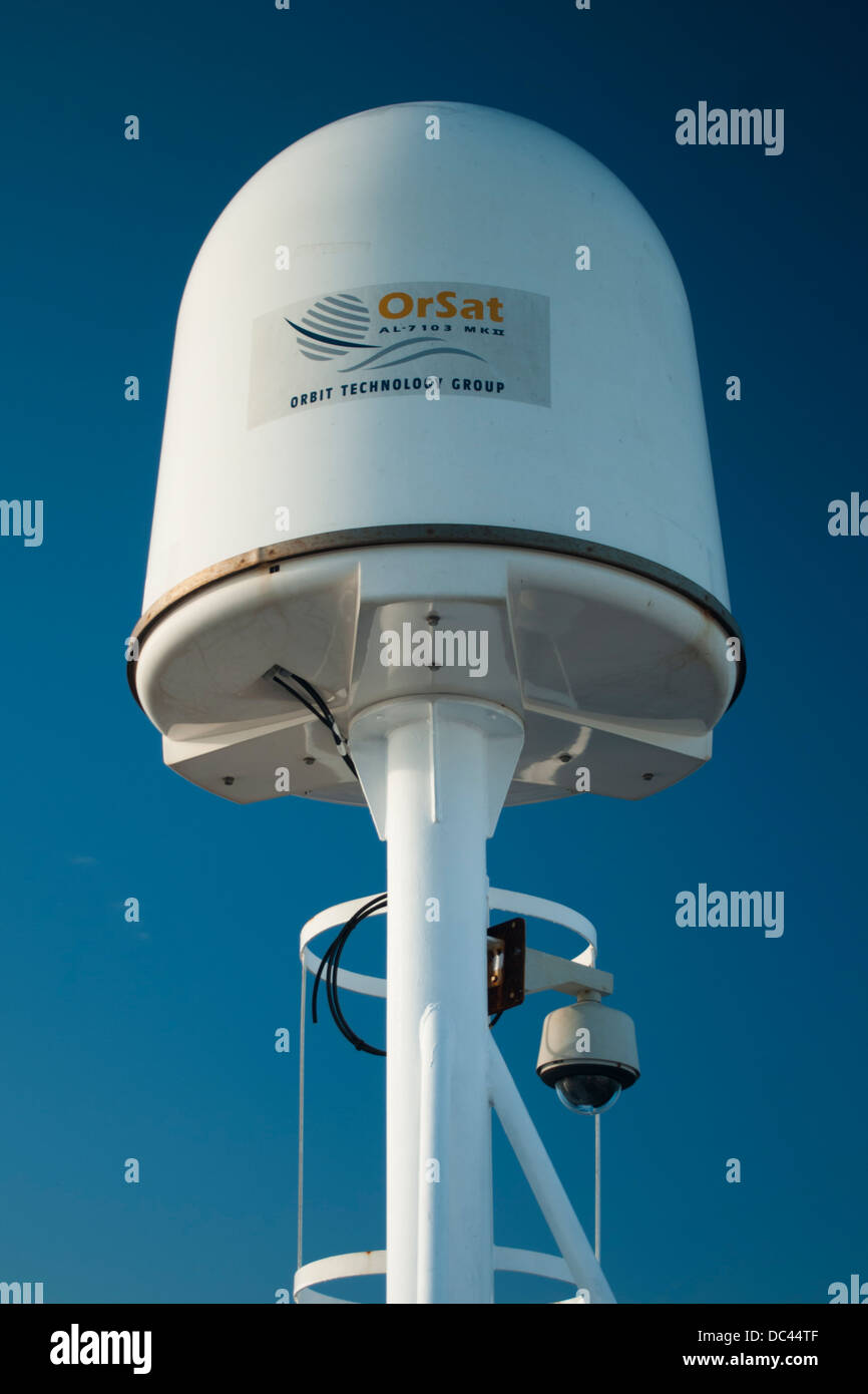 internet satellite phone voip antenna on a ship's deck Stock Photo - Alamy