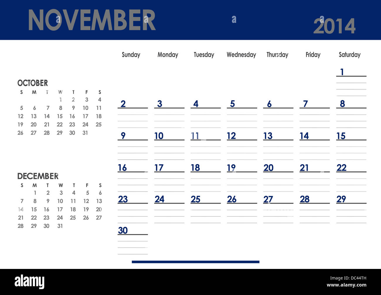 Monthly calendar for 2014 year - November. Start on Sunday. With ...