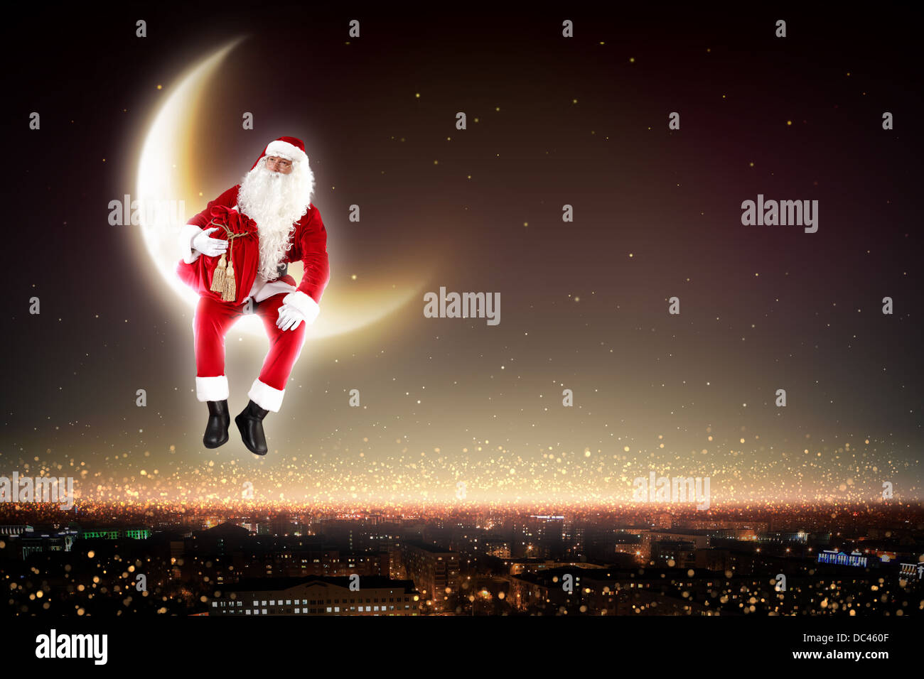 Santa on the moon Stock Photo - Alamy
