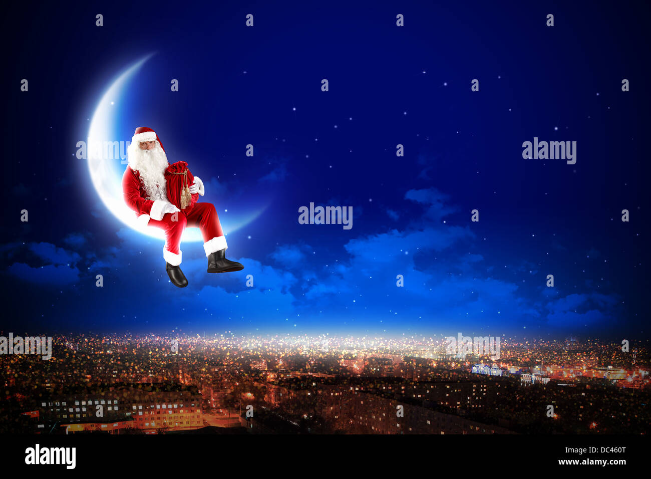 Santa on the moon Stock Photo - Alamy