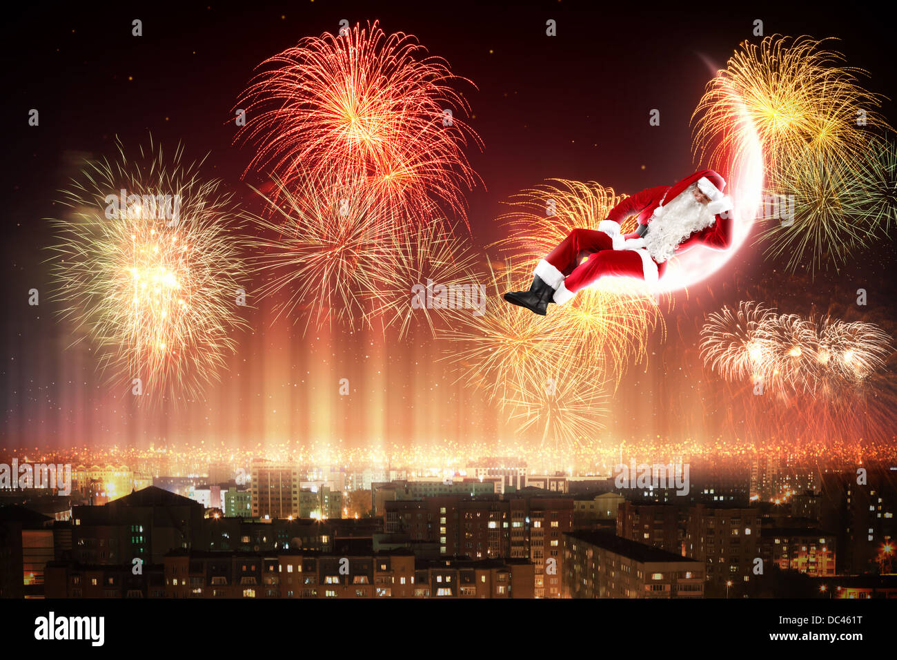 Santa on the moon Stock Photo - Alamy