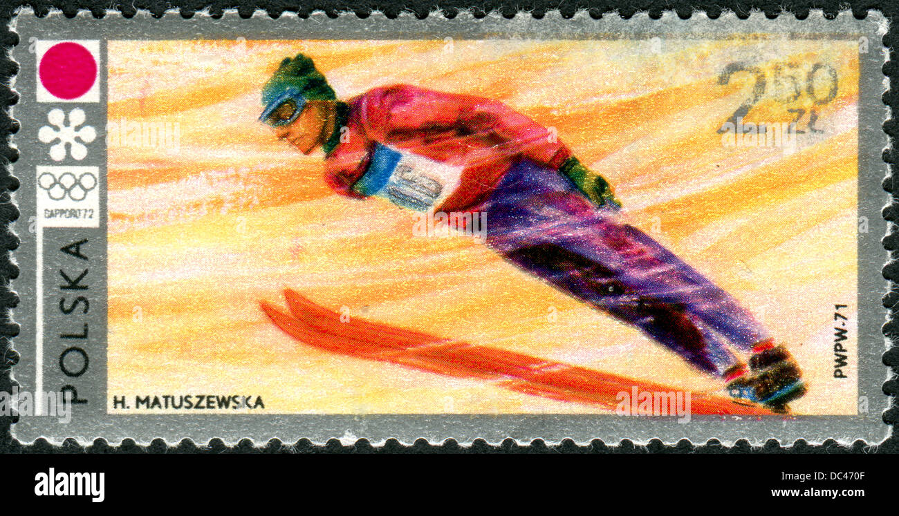 A postage stamp printed in Poland, devoted to the Winter Olympic Games ...