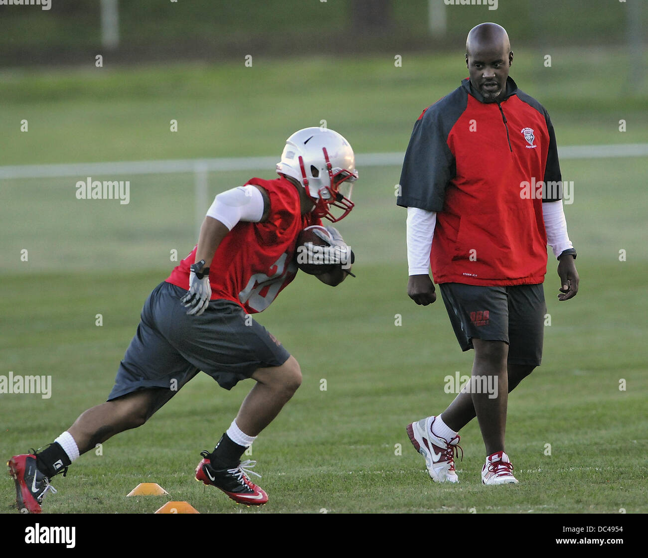 Ruidoso, NM, USA. 7th Aug, 2013. UNM's running backs coach Apollo ...