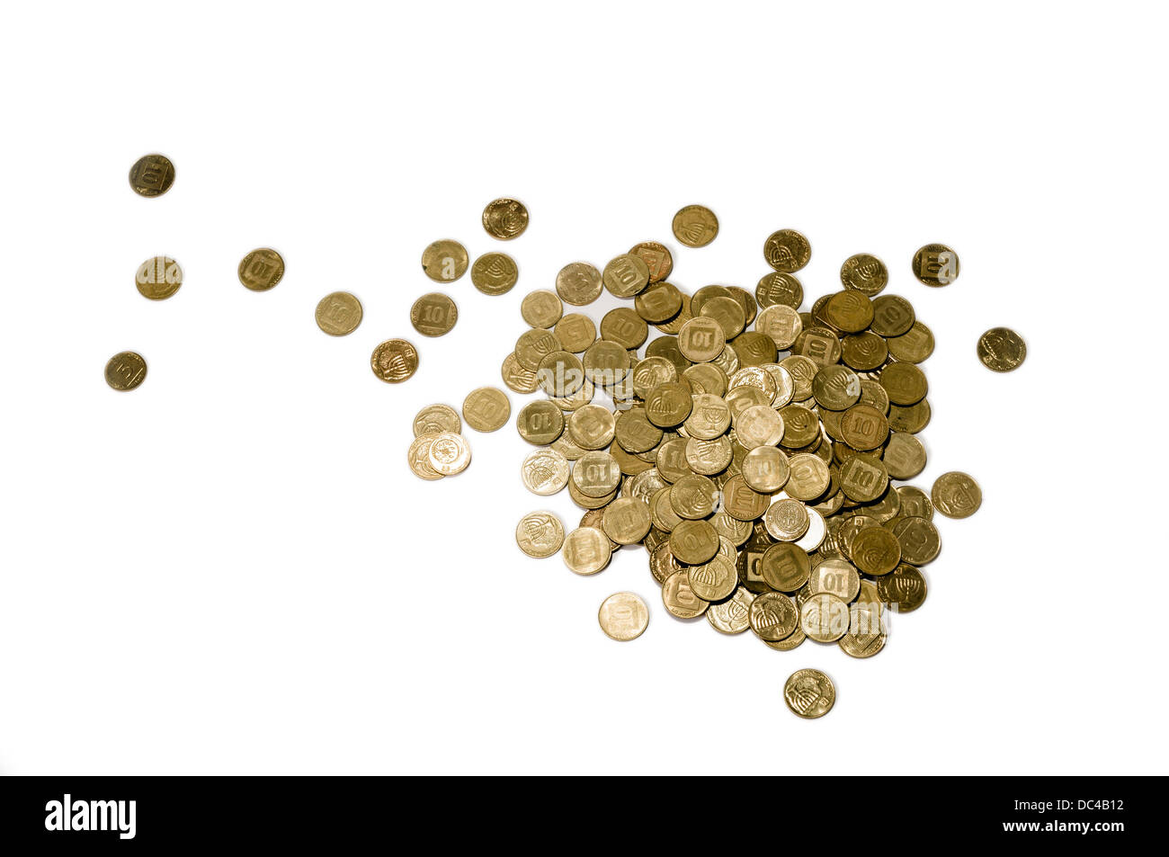 A lot of scattered coins on the white background Stock Photo - Alamy