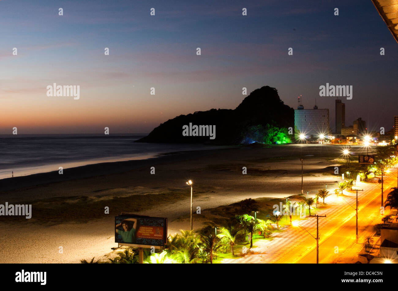 Top view long exposure shot os Caiobá Beach, Paraná state shore, south ...