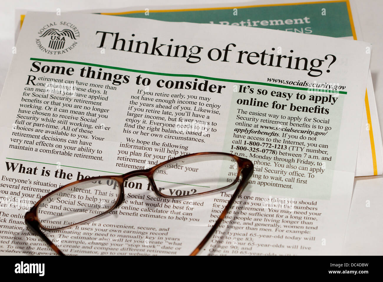 Retirement planning and government help pamphlet Stock Photo - Alamy