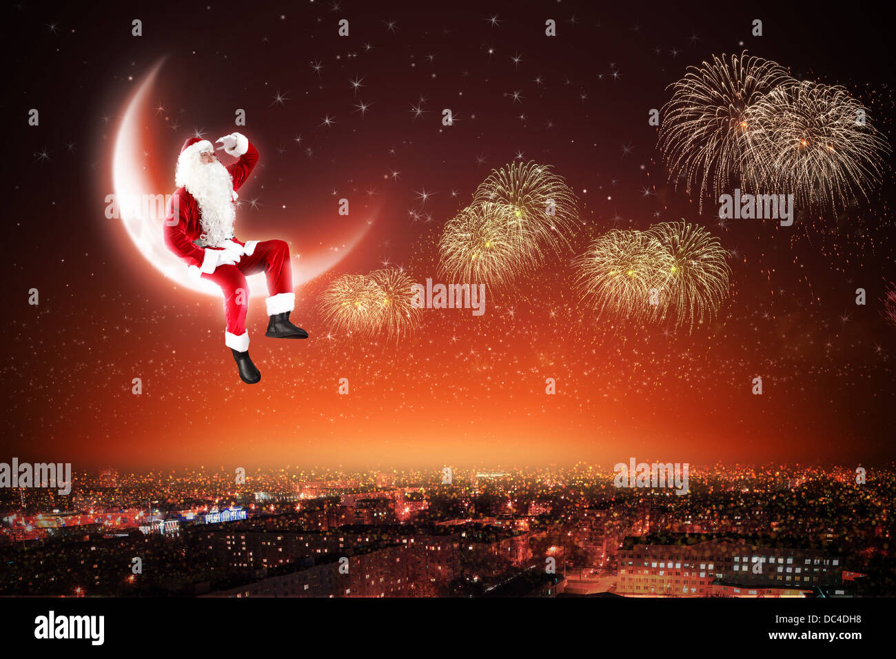 Santa on the moon Stock Photo - Alamy