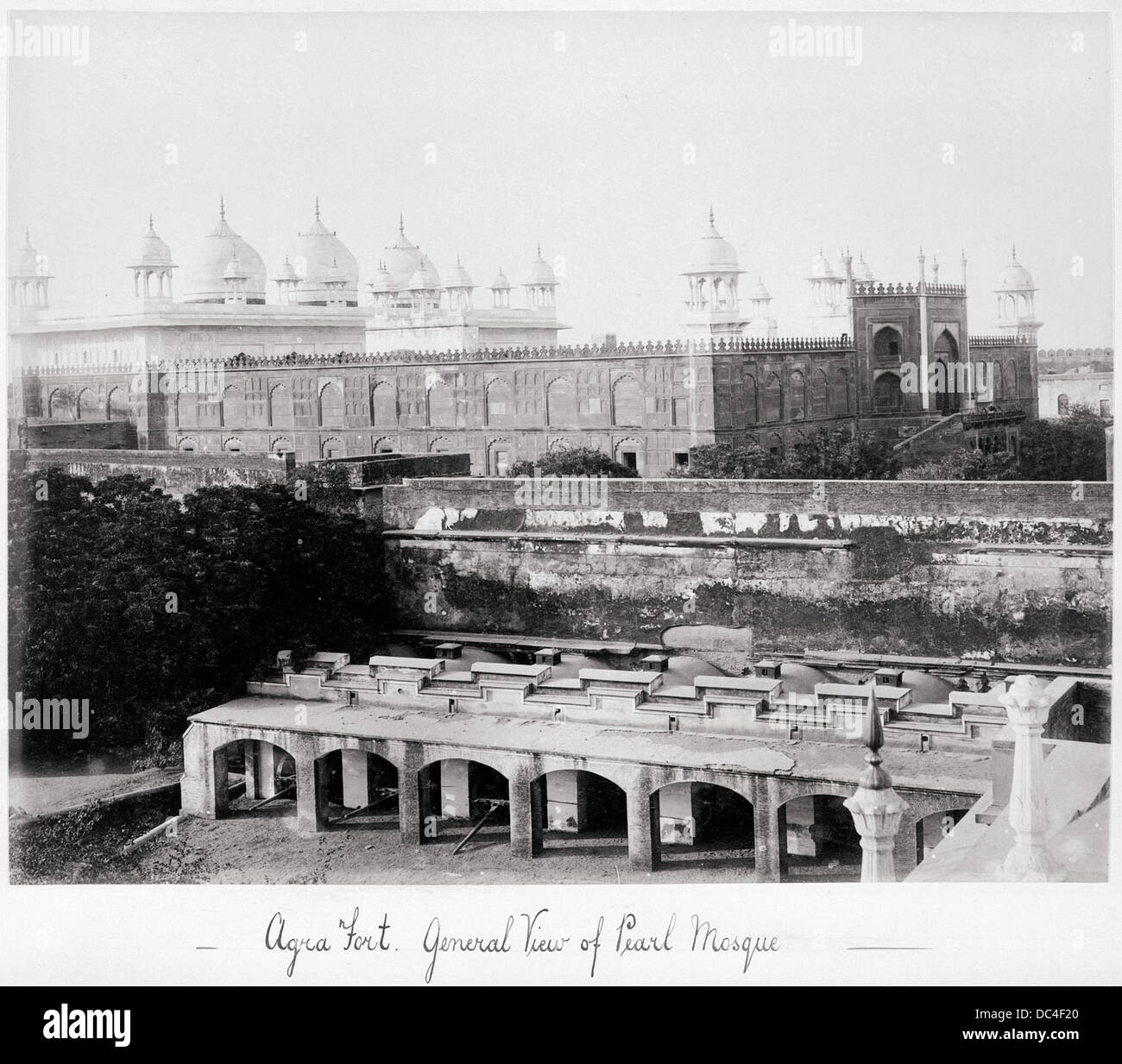 This photograph provides a general view of the Pearl Mosque at Agra ...
