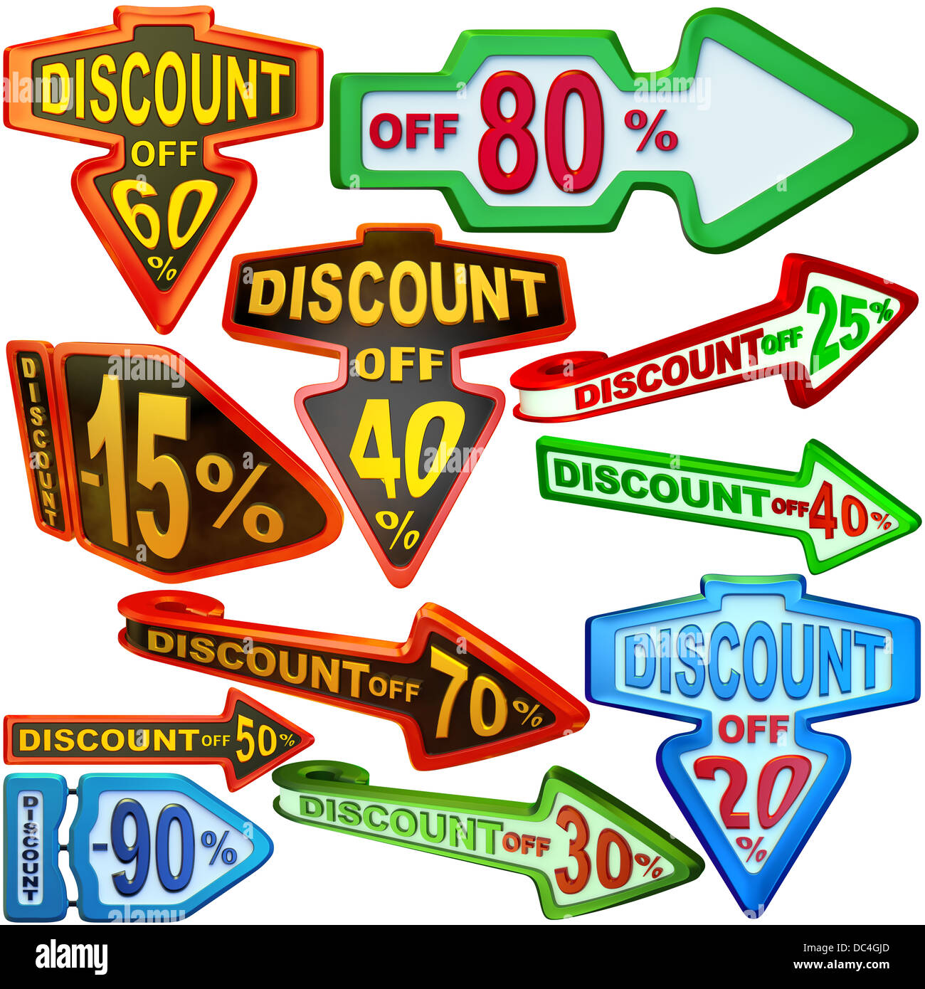 set of arrow labels for sales with discounts Stock Photo - Alamy