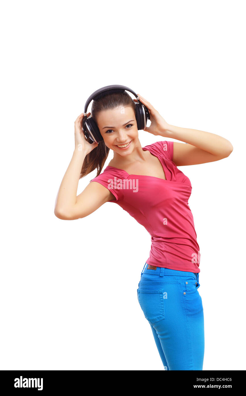 Happy smiling girl dancing Stock Photo - Alamy