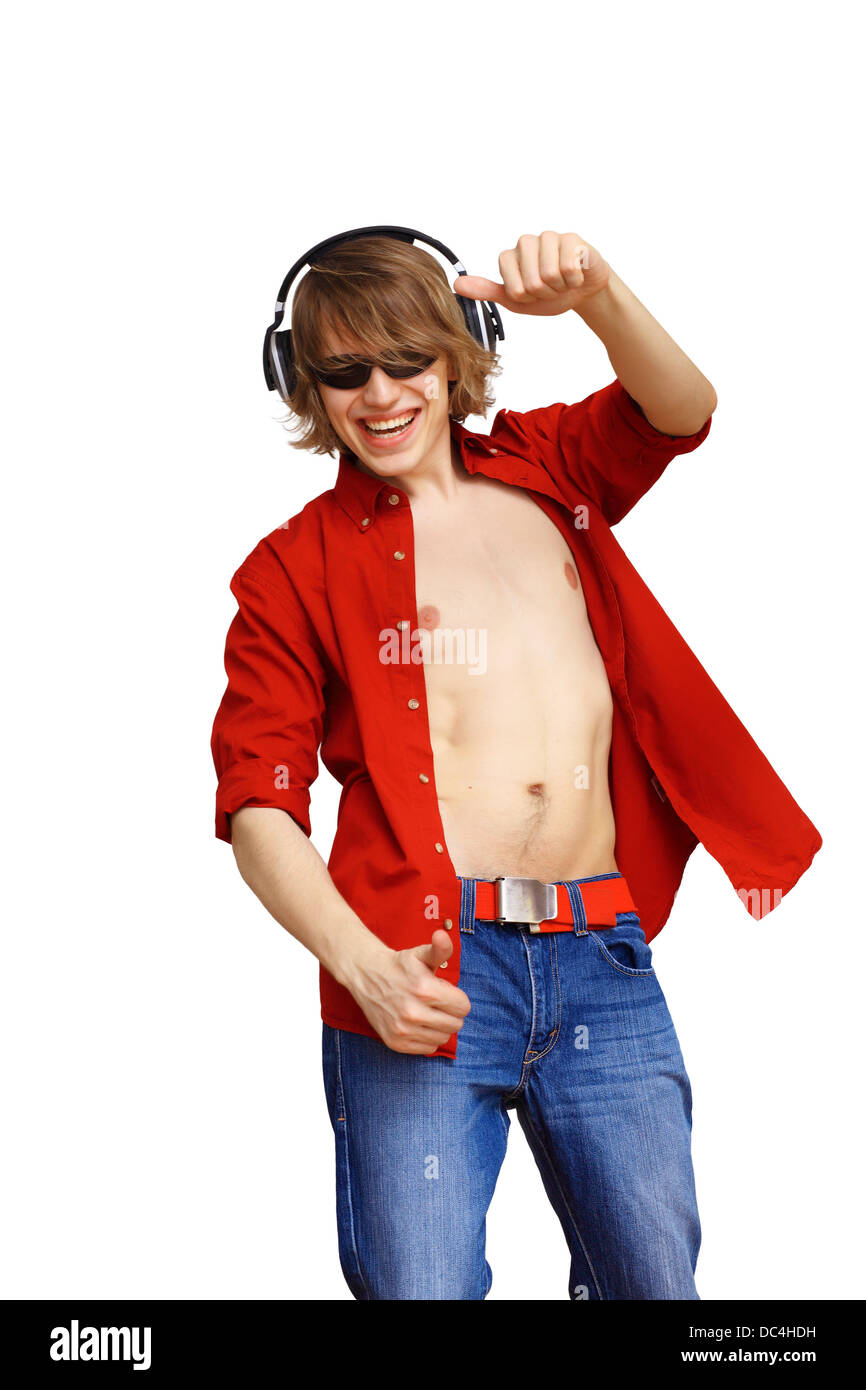 Happy smiling young man dancing Stock Photo - Alamy
