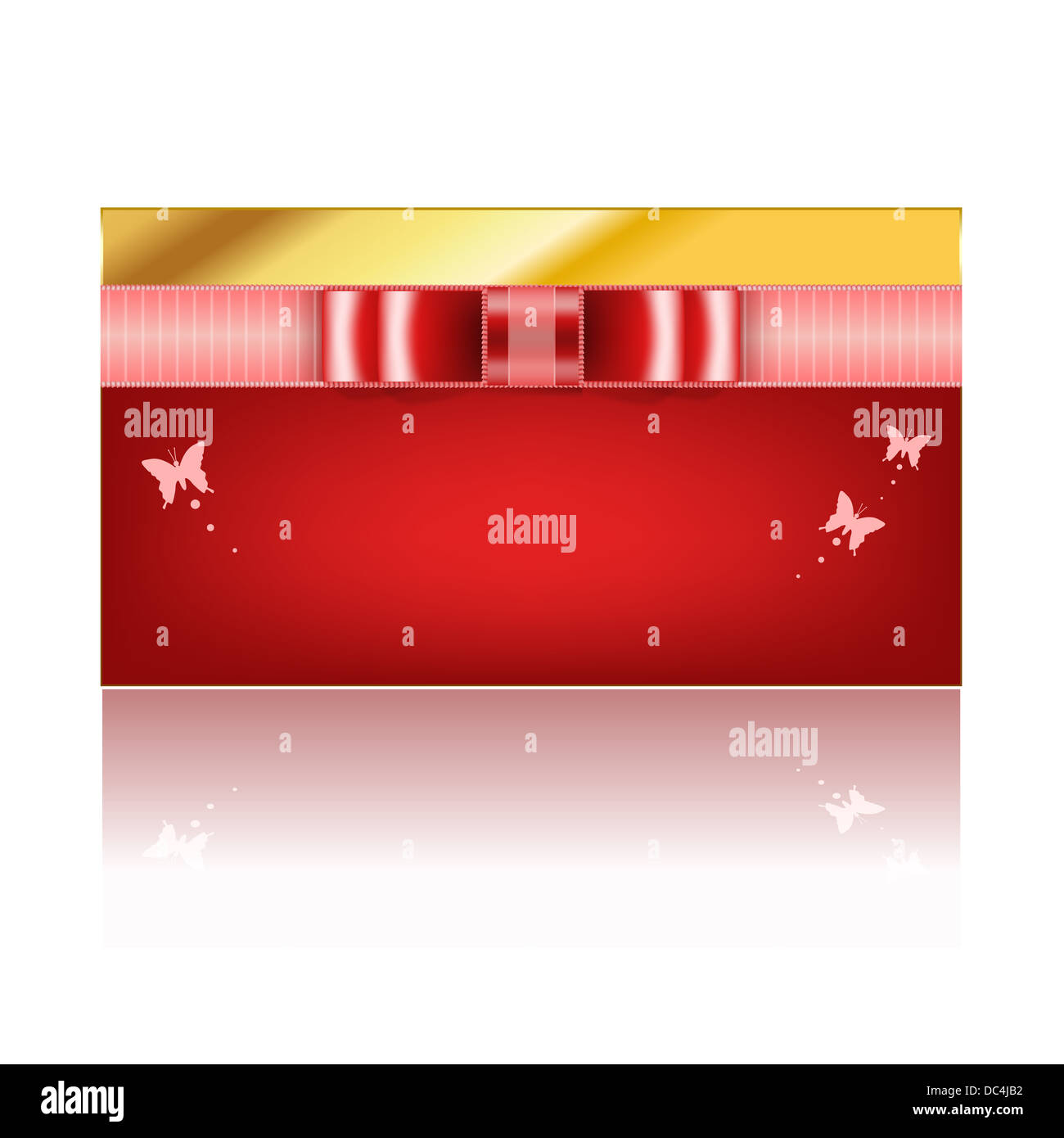 card template with butterflies and red ribbon Stock Photo - Alamy