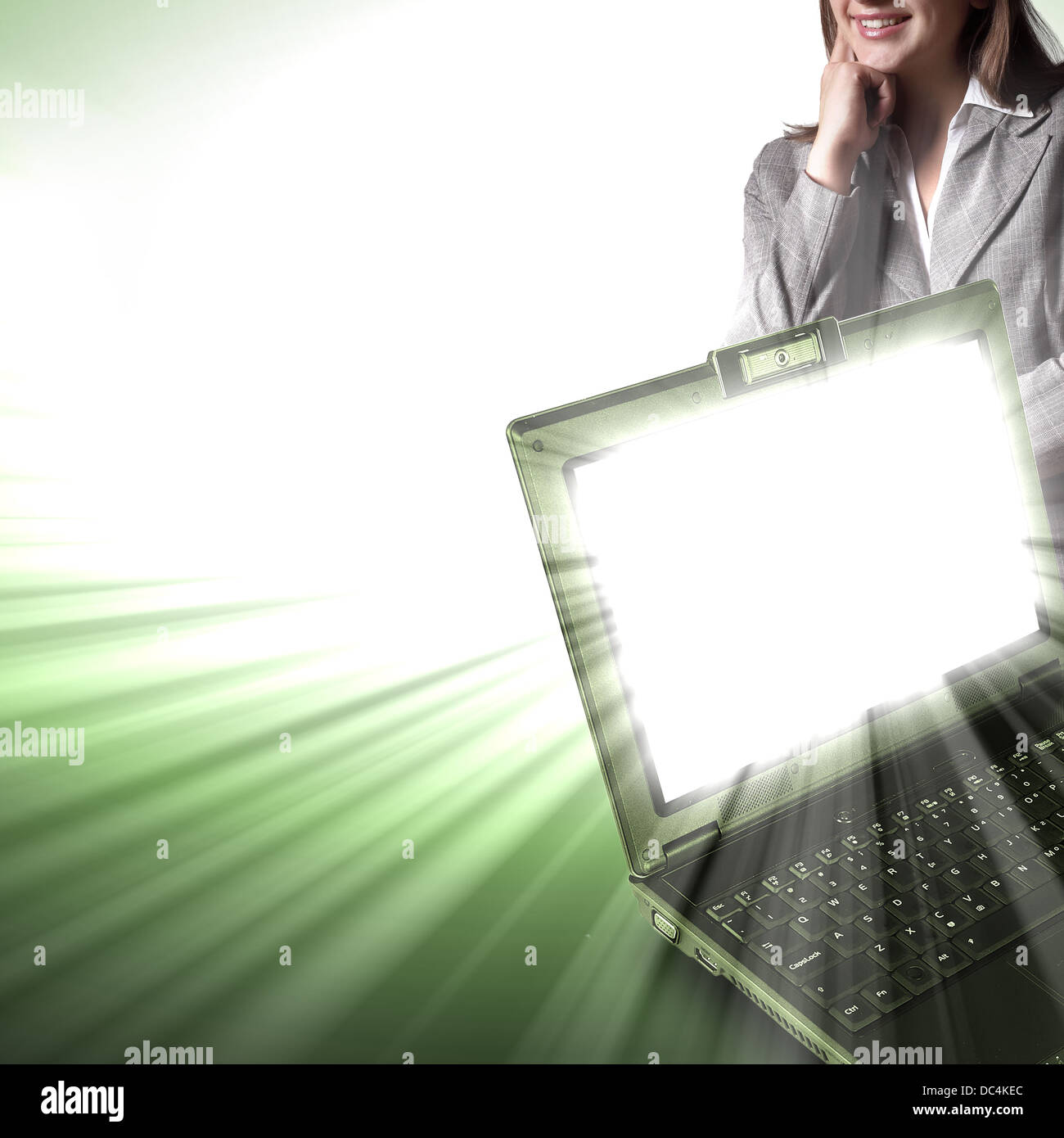 Image of notebook with shining screen Stock Photo - Alamy