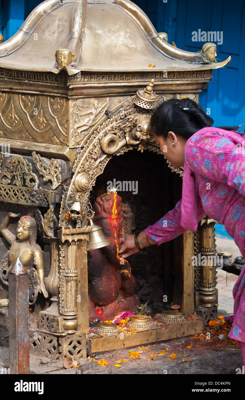 Offerings to a Ganesh Shrine in Indra Chowk, Kathmandu Stock Photo - Alamy