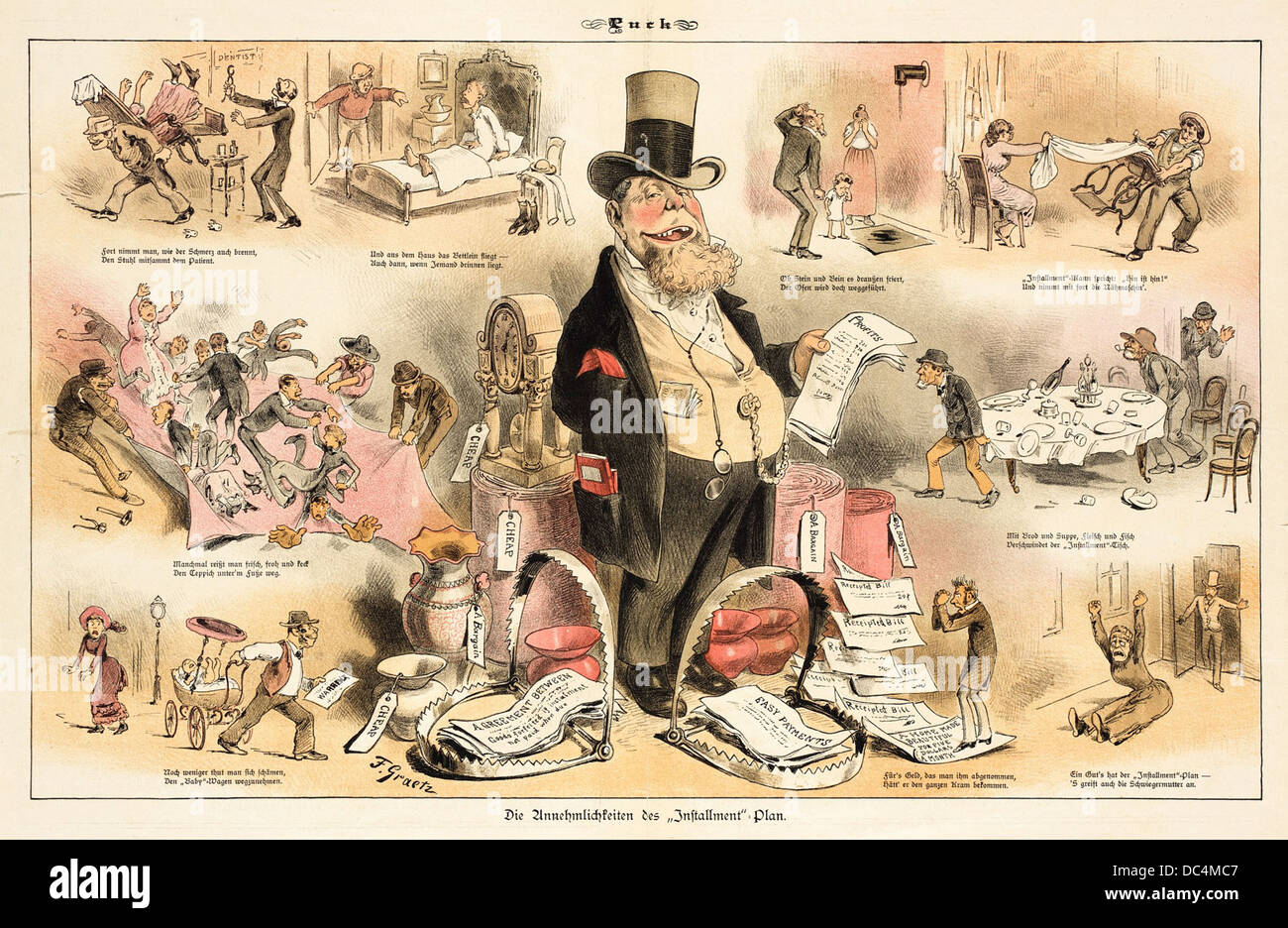 This cartoon from the publication 'Puck' features a satirical depiction ...