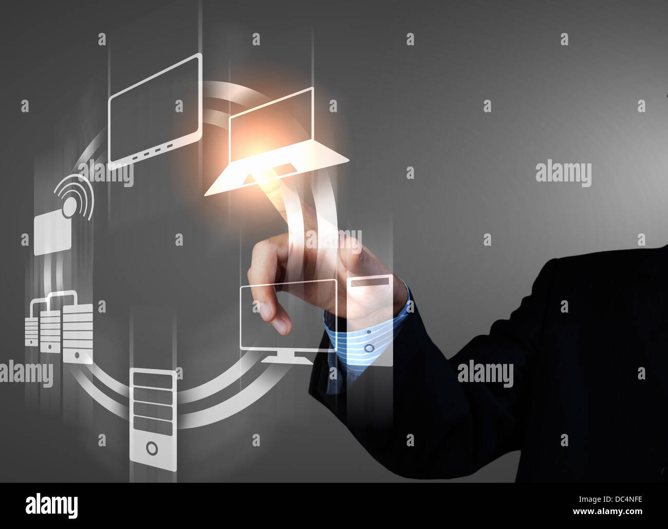 hand pushing on a touch screen Stock Photo - Alamy