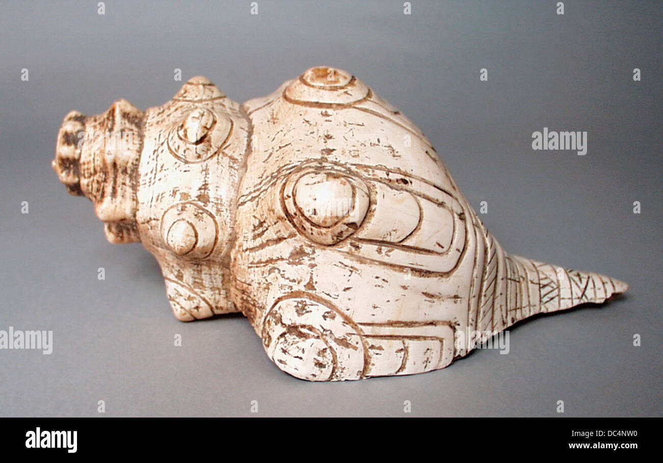 This conch shell trumpet, part of the LACMA collection, was used as a ...