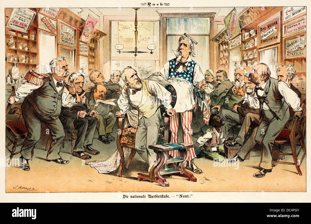 This cartoon from 'Puck' depicts a satirical representation of the ...