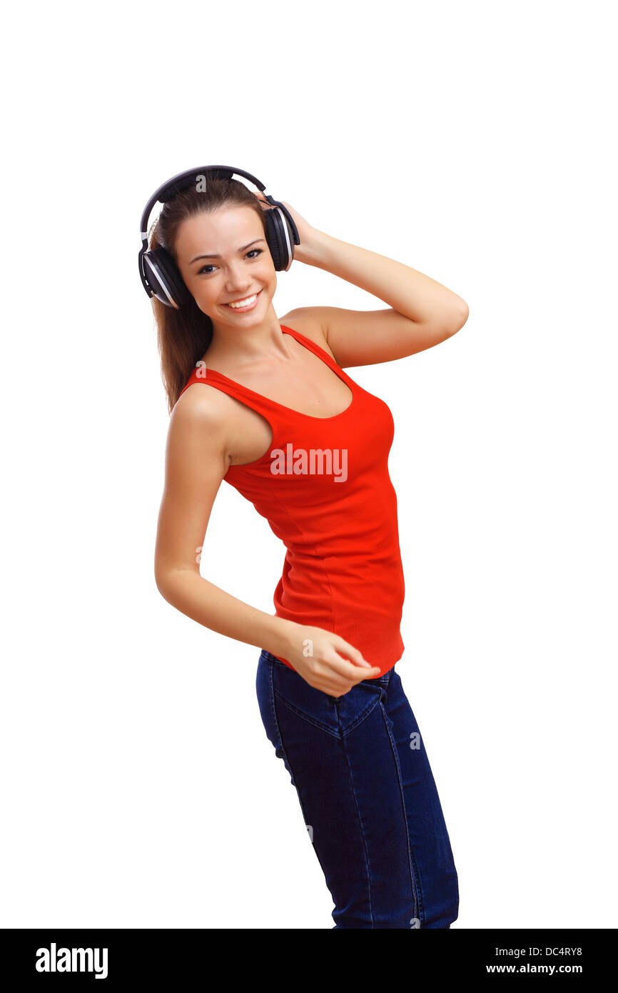 Happy smiling girl dancing Stock Photo - Alamy