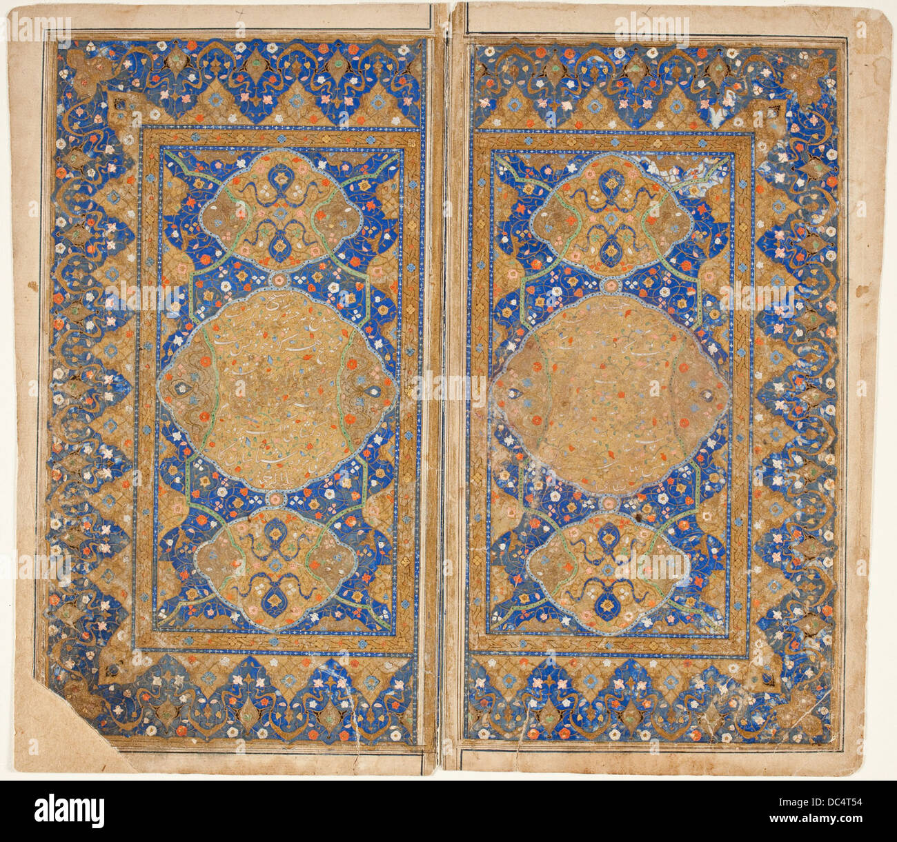 This double-page frontispiece from a manuscript of the Khamsa of Nizami ...