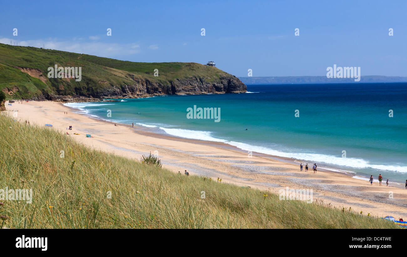Summers Day Ovelooking Praa Sands Beach Cornwall England UK Stock Photo ...