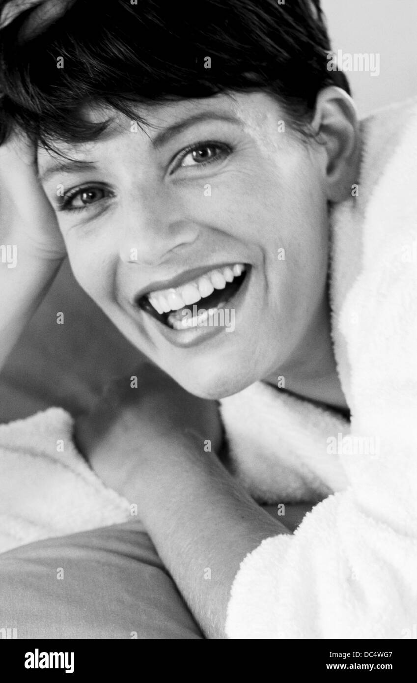 Woman lying down looking up Black and White Stock Photos & Images - Alamy