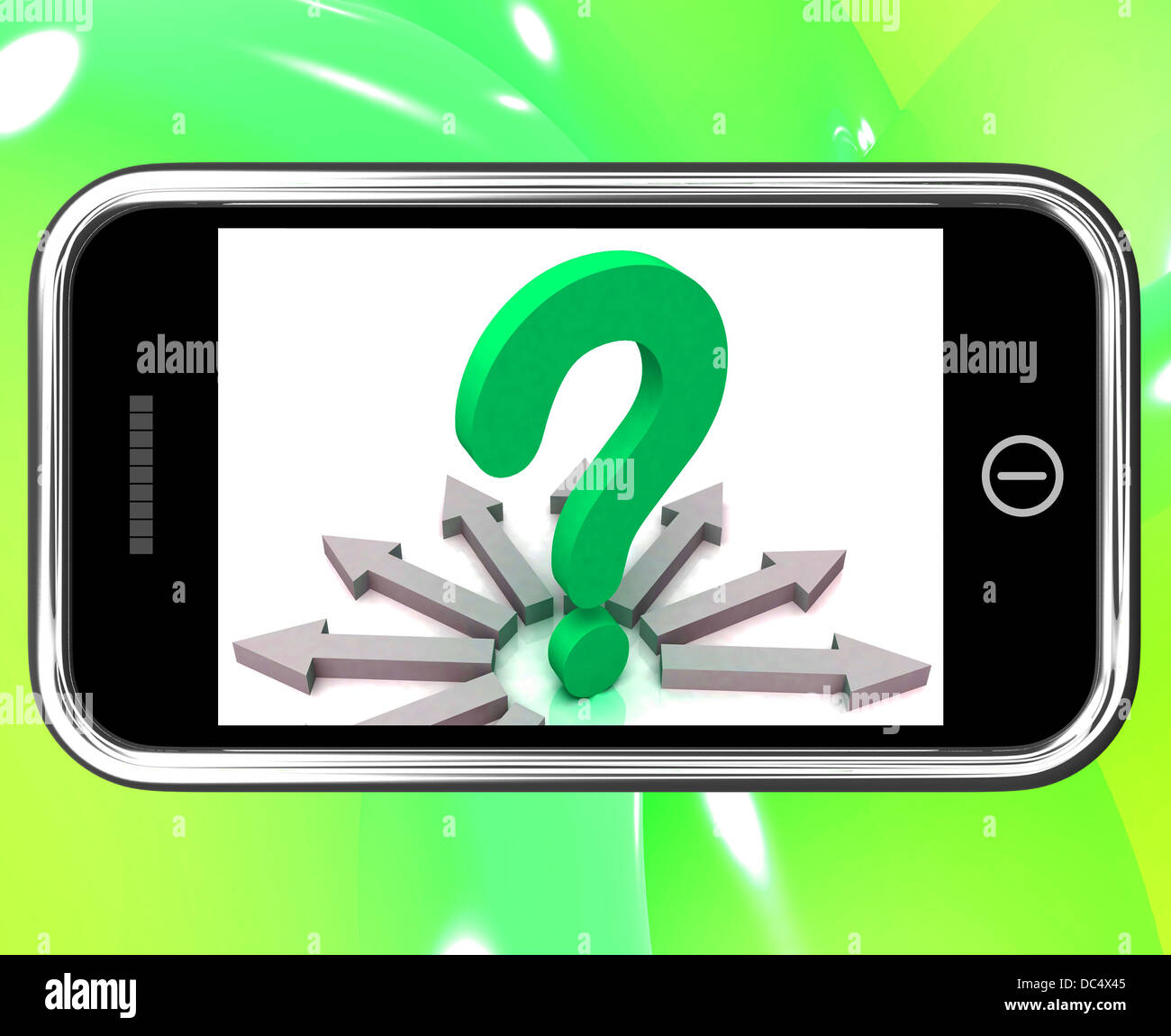 Question Mark On Smartphone Shows Asking Questions Stock Photo - Alamy