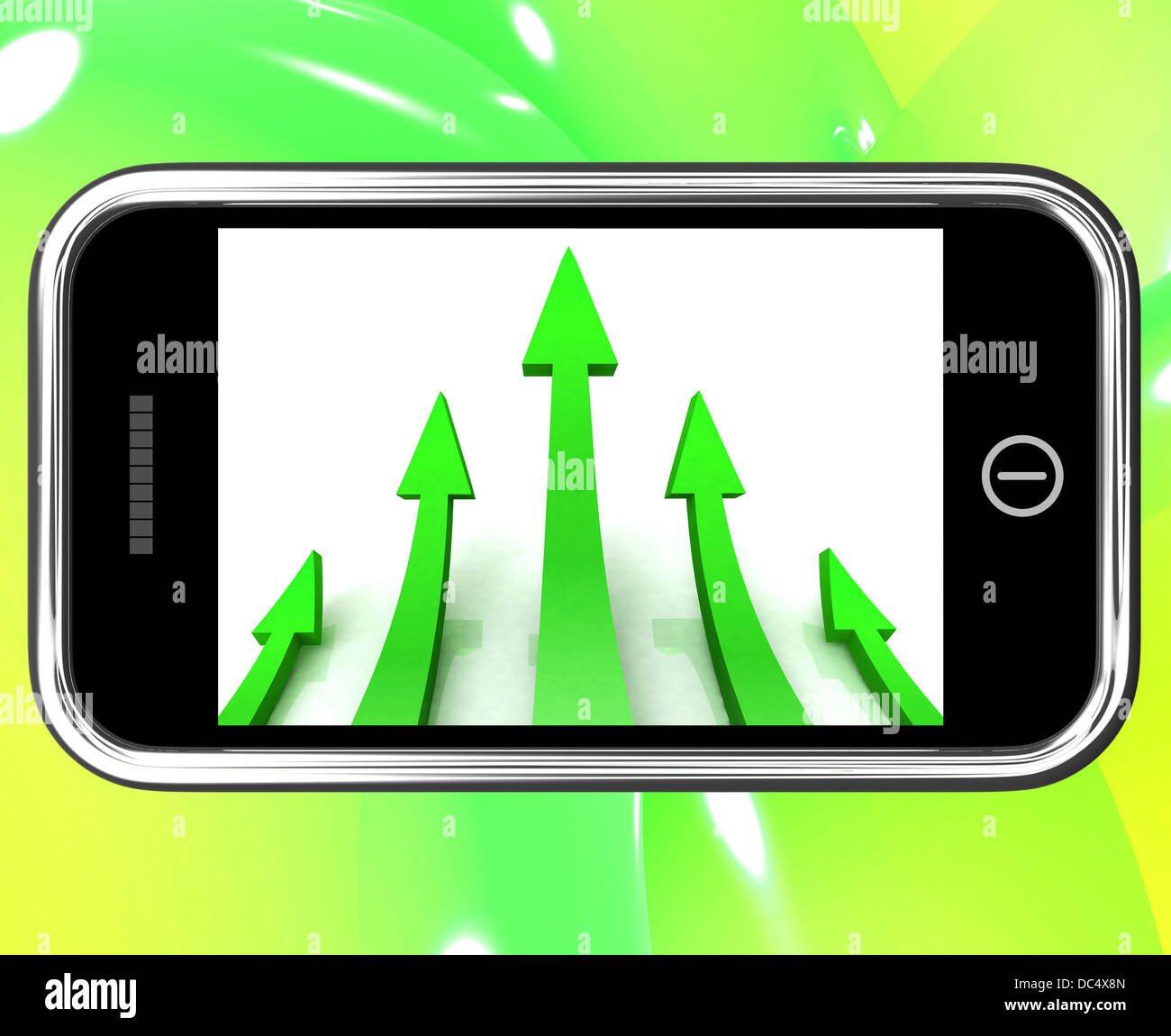 Arrows Pointing Up On Smartphone Shows Progress Stock Photo - Alamy