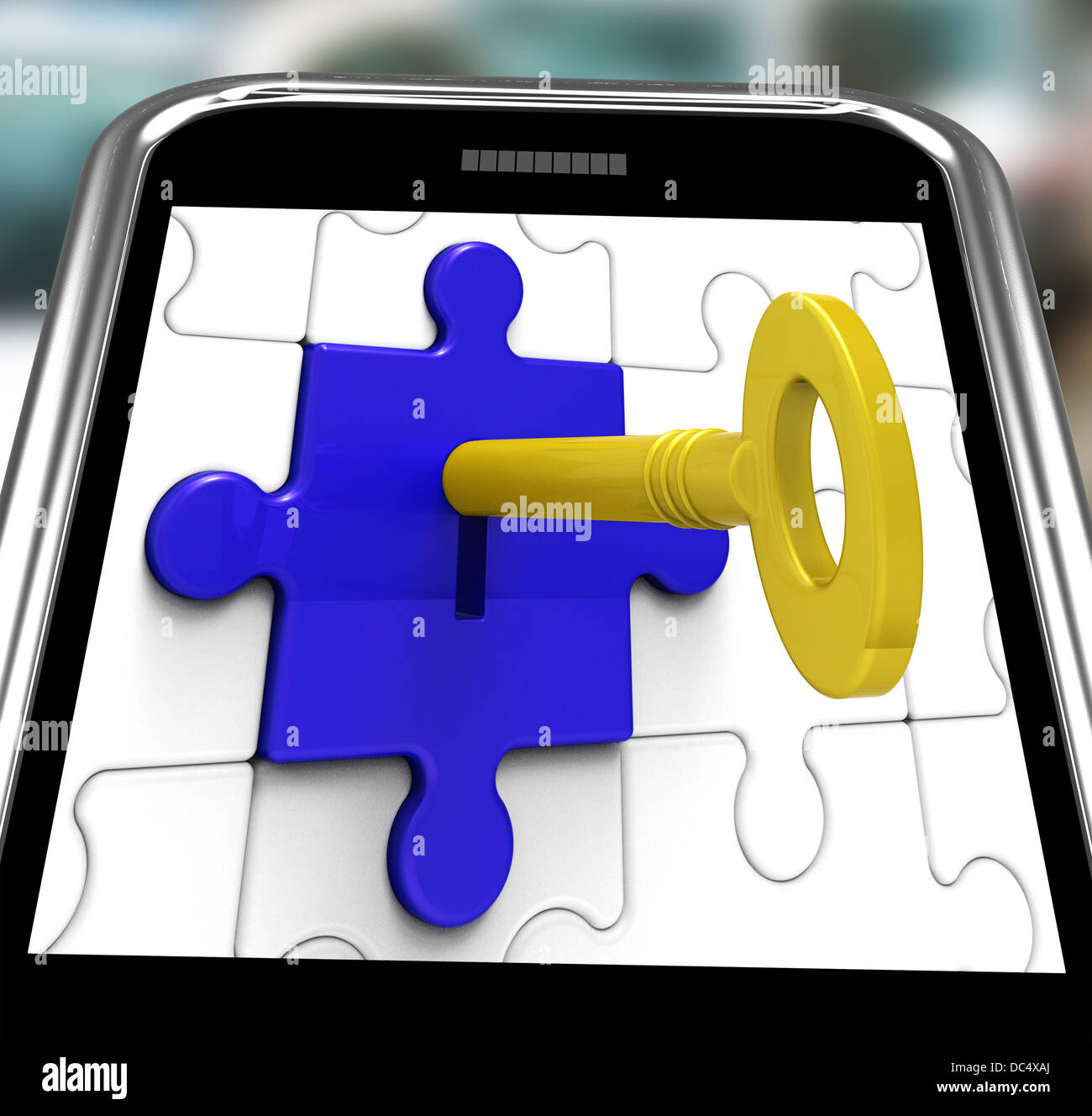 Key In Lock On Smartphone Showing Hidden Secrets Stock Photo - Alamy