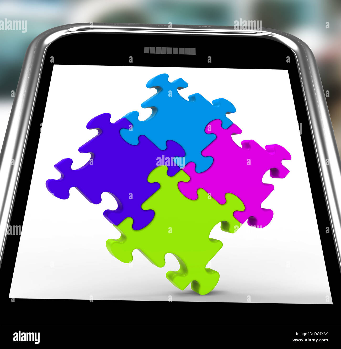 Puzzle Square On Smartphone Shows Unity Stock Photo - Alamy