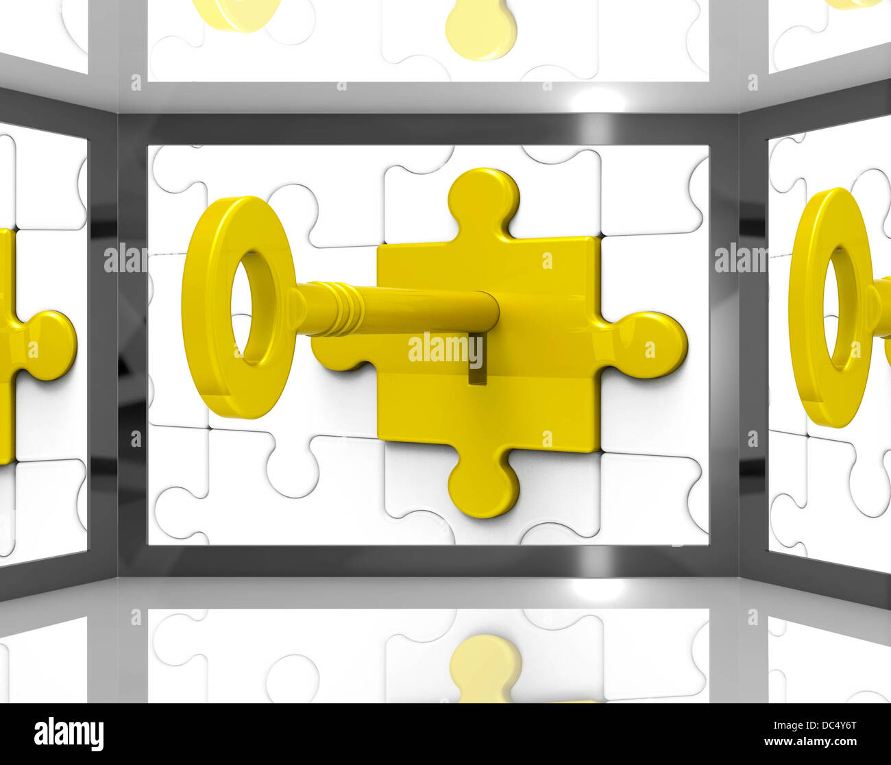 Key In Lock On Screen Shows Security Guards Stock Photo - Alamy