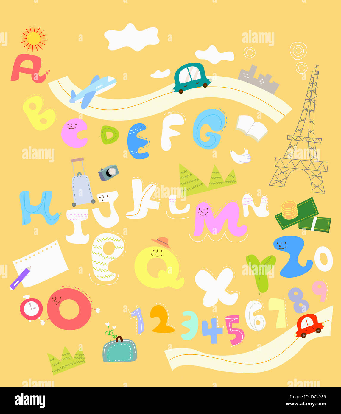 illustration set of alphabets with concept of travel Stock Photo - Alamy