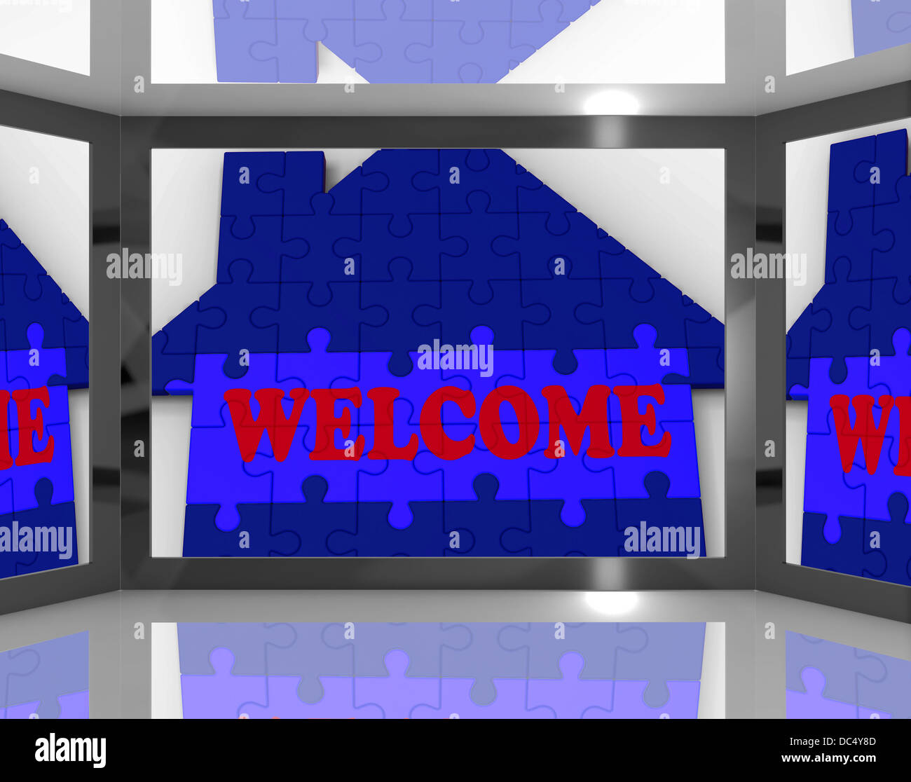 Welcome House On Screen Showing Welcoming Guests Stock Photo - Alamy