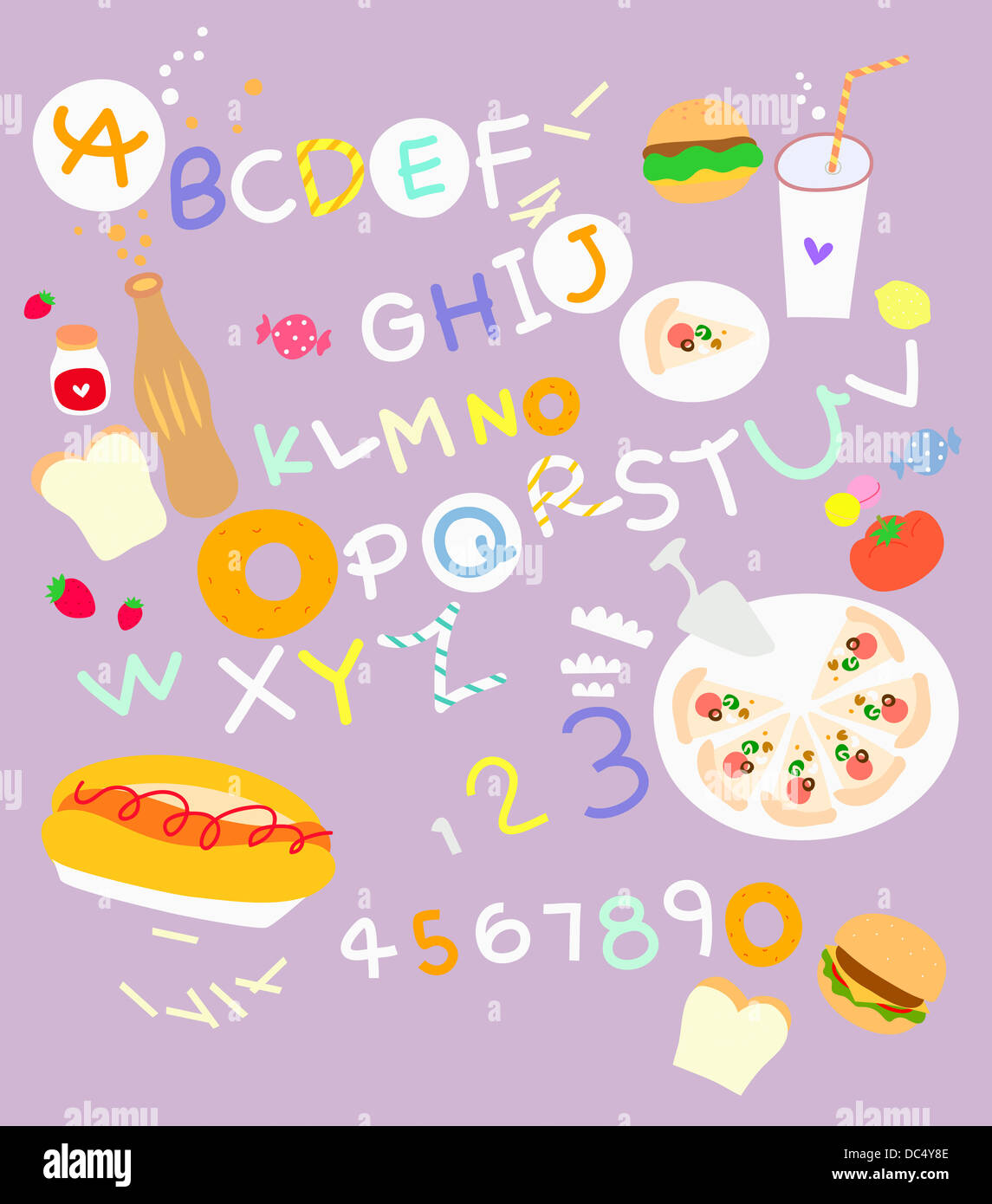 illustration set of alphabets with concept of food Stock Photo - Alamy
