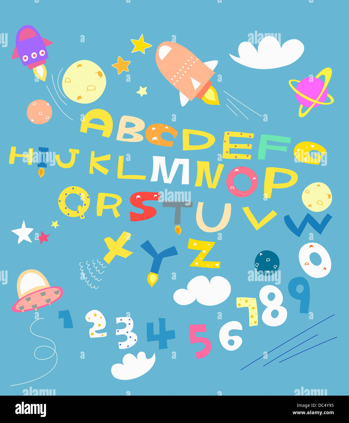 illustration set of alphabets with concept of space Stock Photo - Alamy