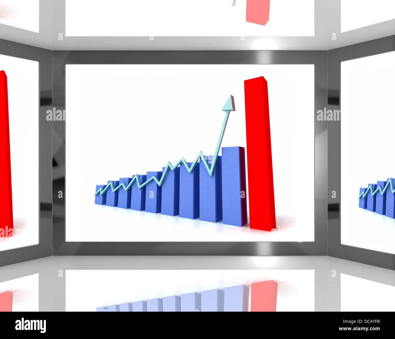 Arrow Pointing Up On Screen Showing Business Progress Stock Photo - Alamy