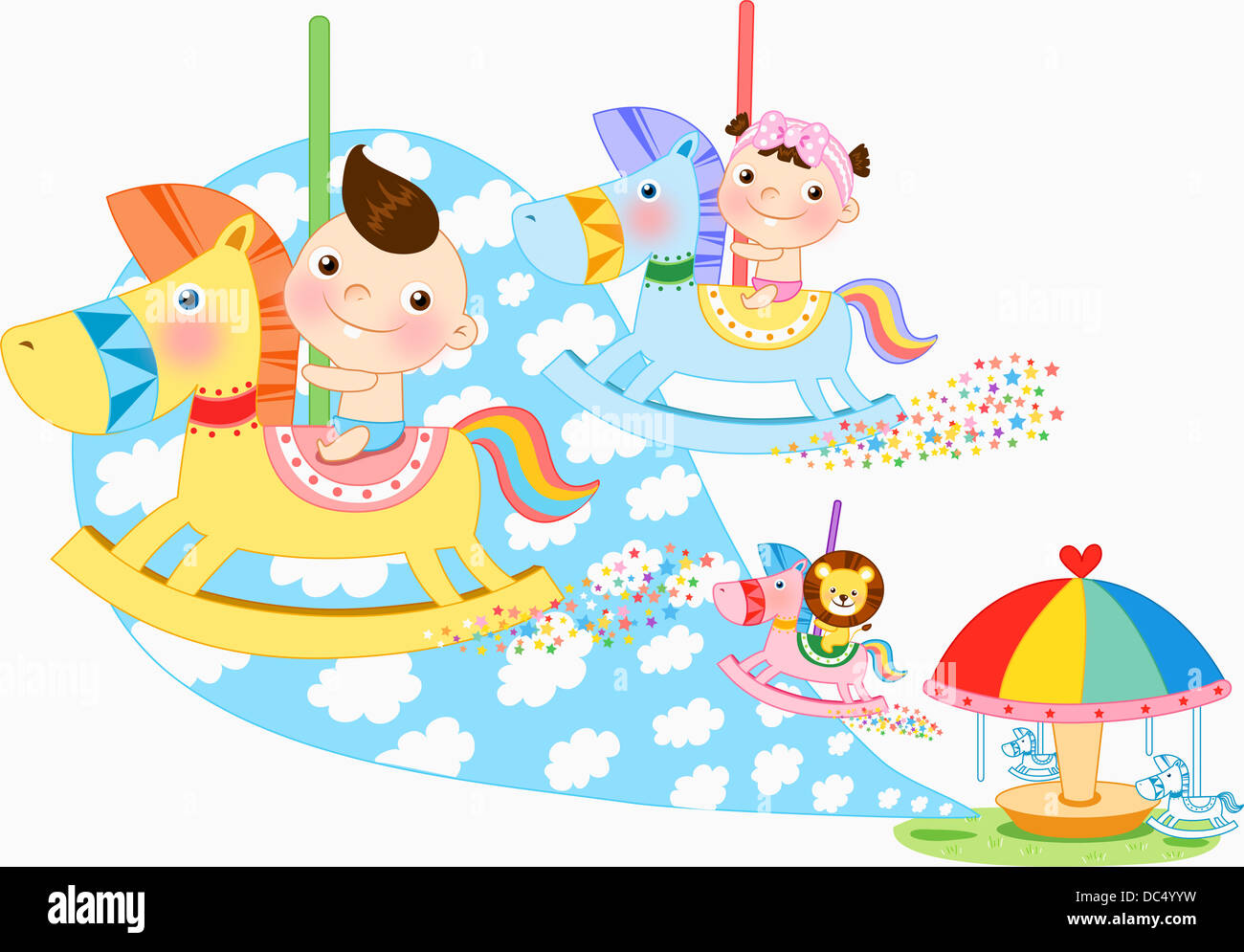 Two children on an amusement park ride hi-res stock photography and ...