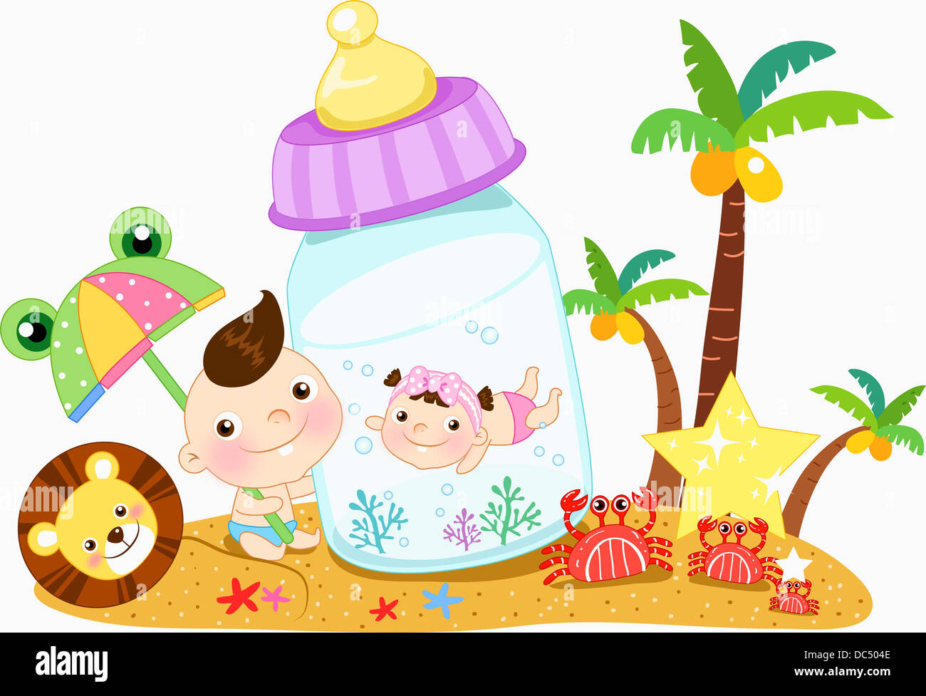 illustration of babies on an island Stock Photo - Alamy