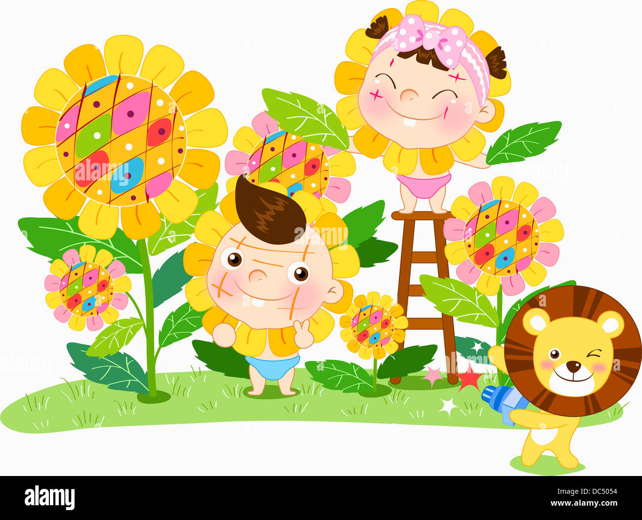 illustration of babies with sunflowers Stock Photo - Alamy