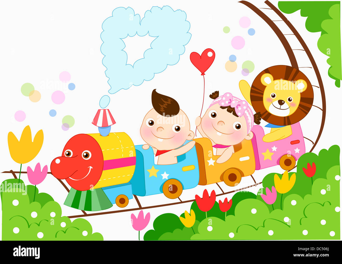 illustration of babies riding a train Stock Photo - Alamy