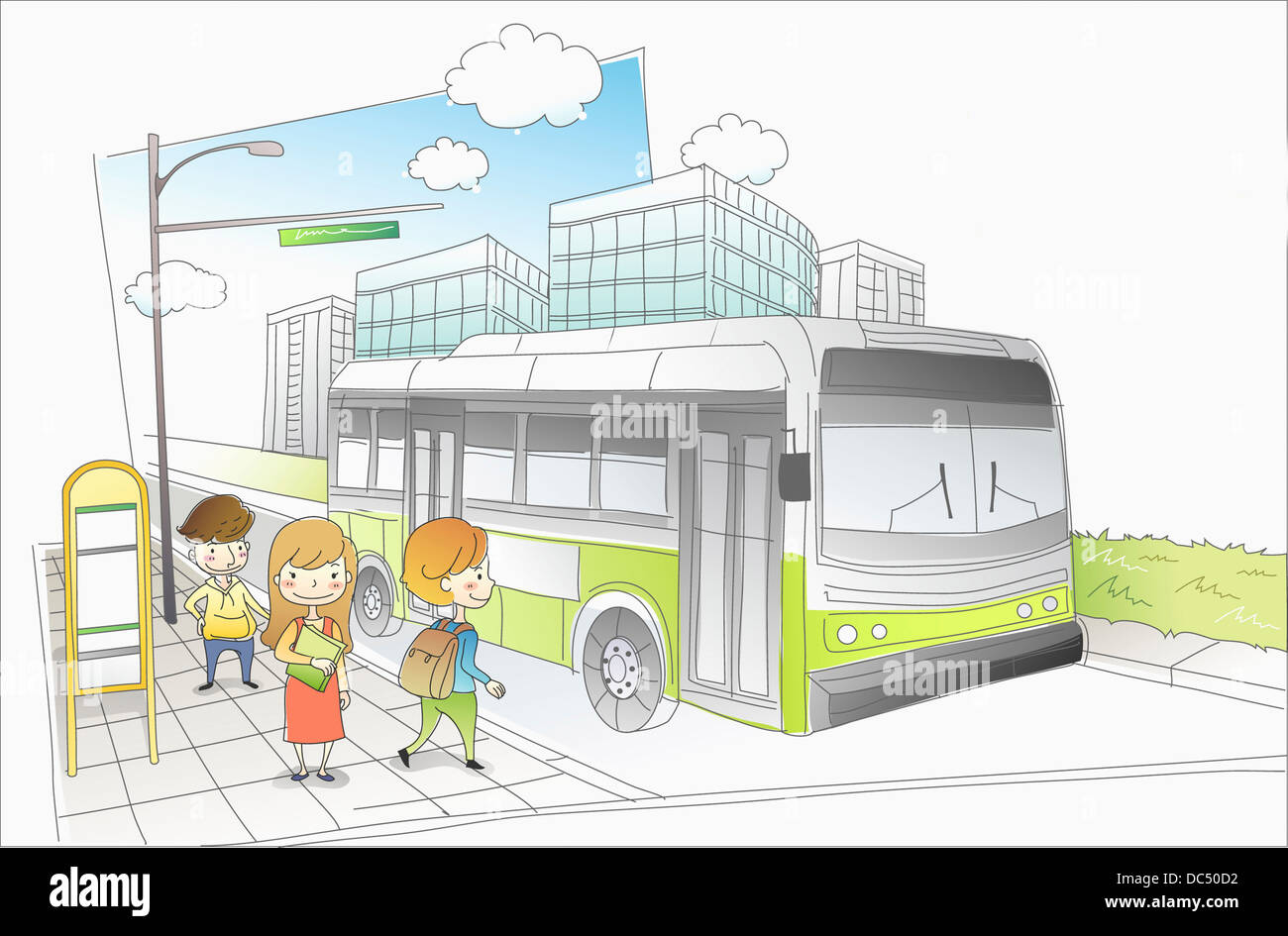 illustration of taking a bus Stock Photo - Alamy