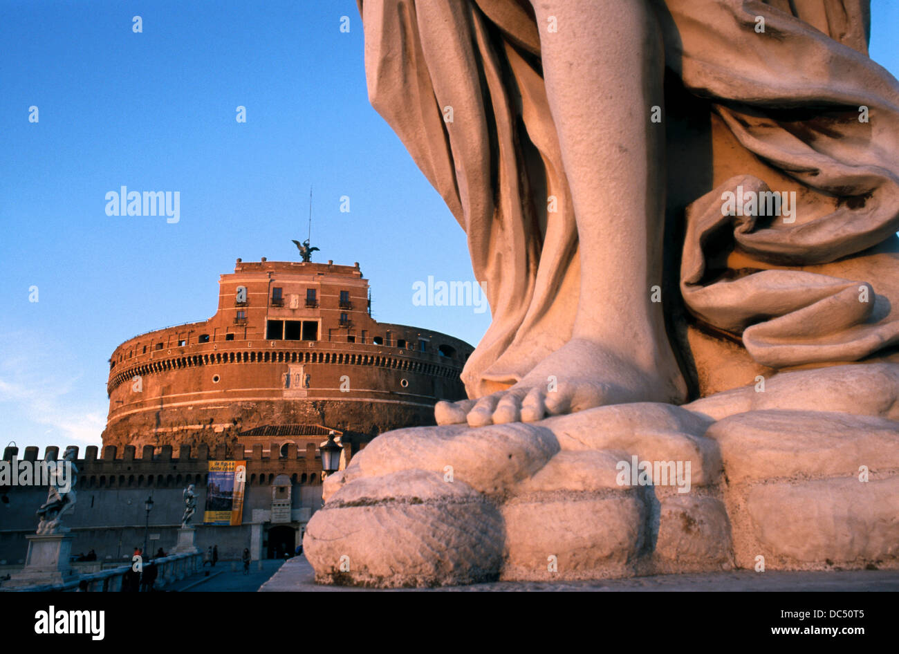 Sant´Angelo Bridge angel by Bernini. Castle at rear. Rome. Italy Stock ...