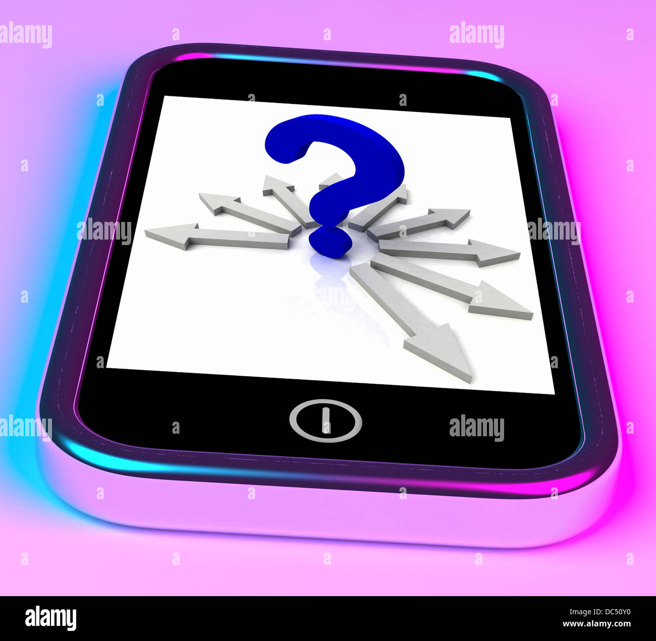Question Mark On Smartphone Shows Mobile Questionnaire Stock Photo - Alamy