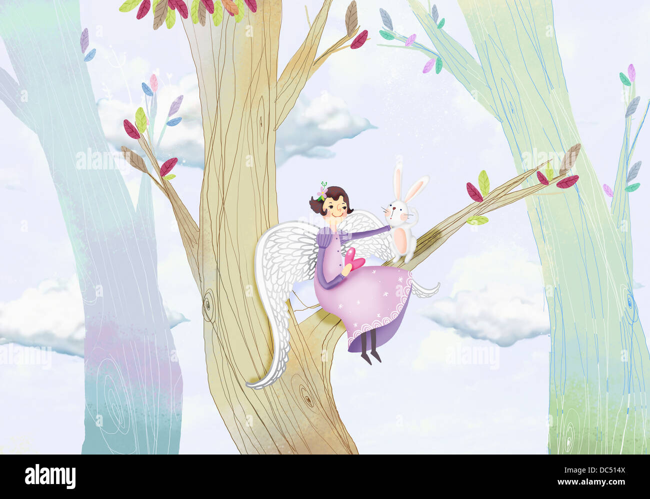 illustration of angel sitting on a branch Stock Photo - Alamy