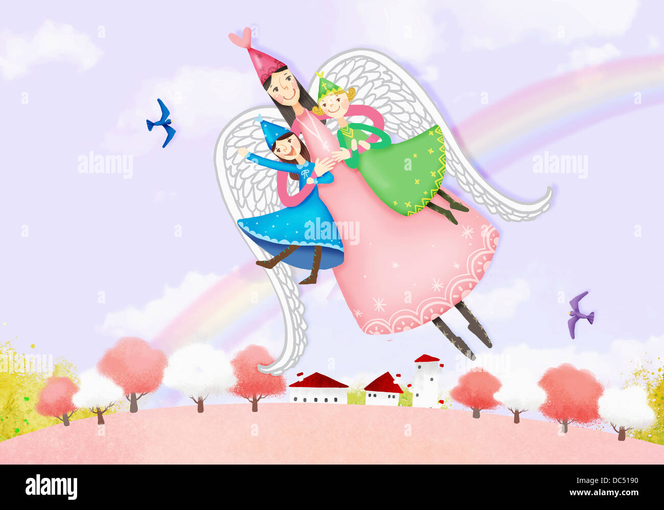 illustration of angels flying in the sky Stock Photo - Alamy