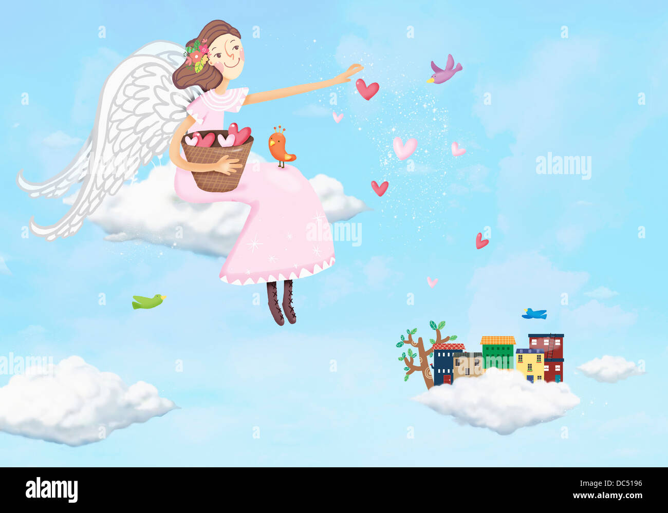 illustration of angel sitting on a cloud Stock Photo - Alamy